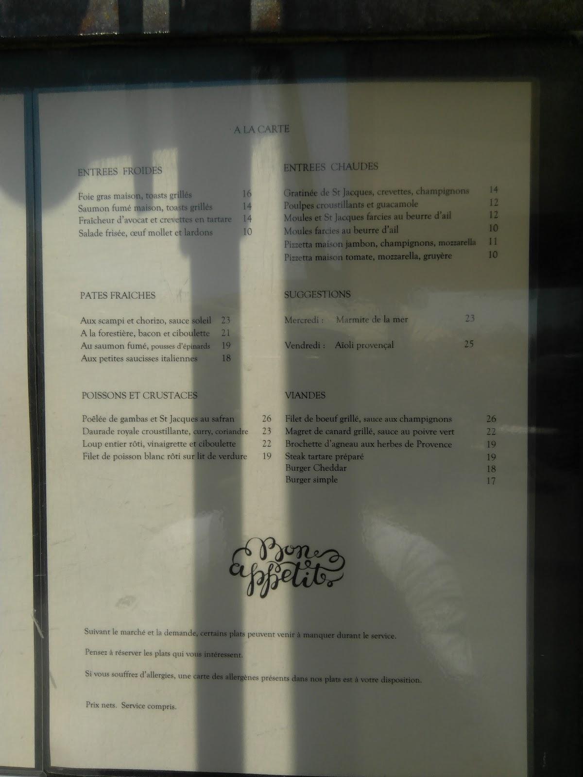 Menu au Chez Régis restaurant, Le Lavandou, 12 Boulevard de la Baleine
