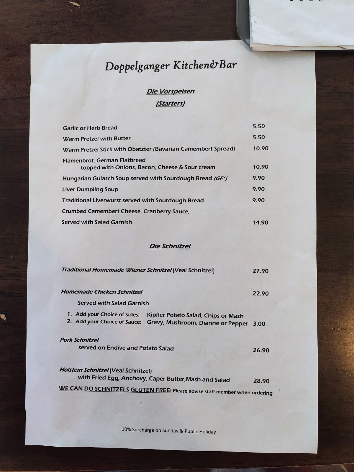 Menu at Doppelganger Kitchen By Bernhard restaurant, Cooks Hill