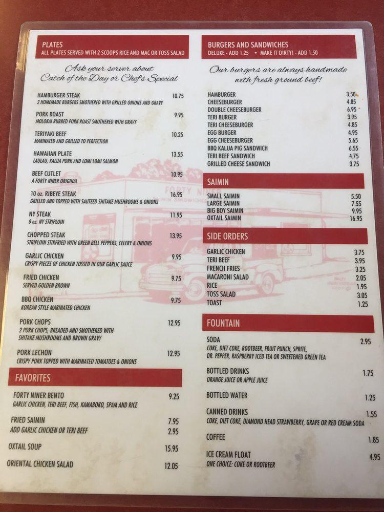 Menu at Forty Niner Restaurant, Aiea
