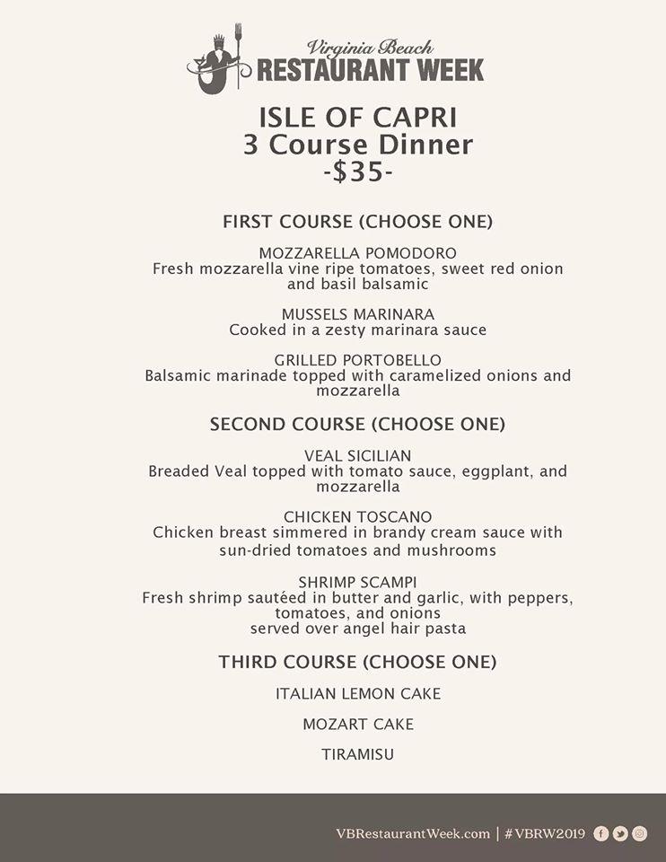 Menu at Isle of Capri restaurant, Virginia Beach
