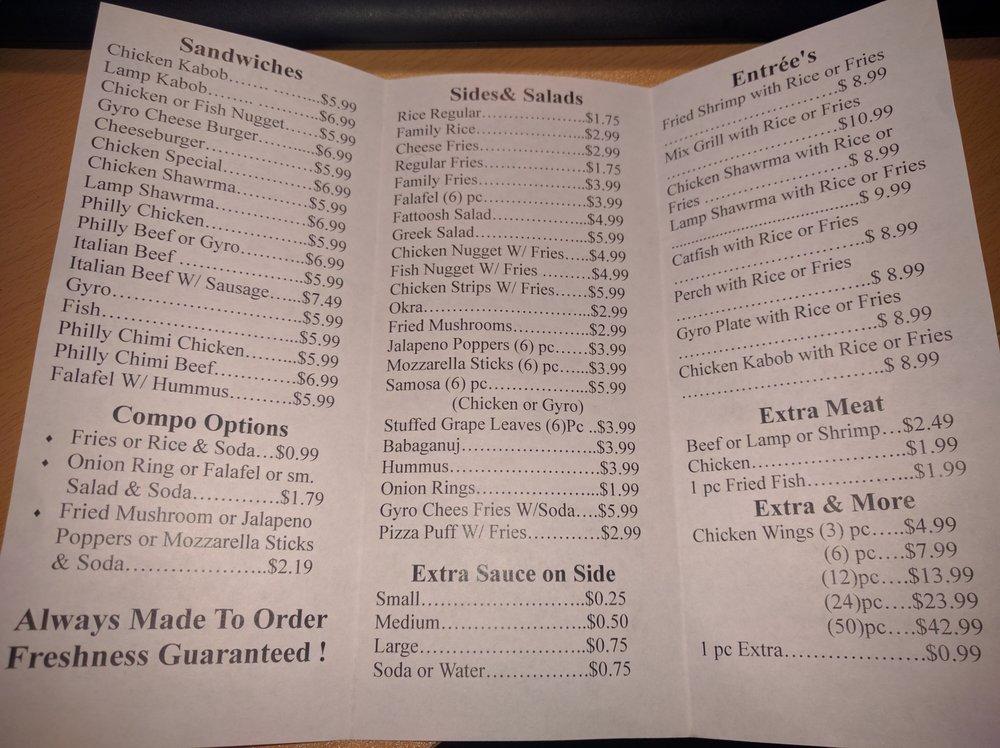 Menu at King of Falafel restaurant, Madison, S Park St