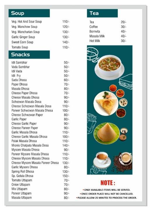Menu at Krishna food corner, Mount Abu