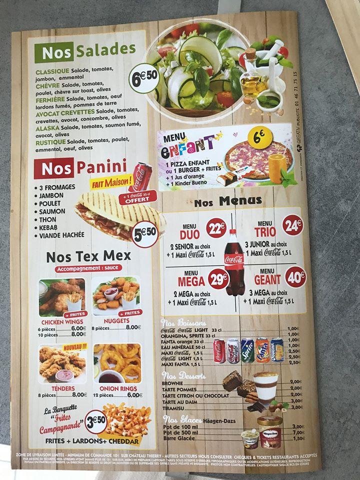 Menu at L' Authentique Snack restaurant, Château-Thierry