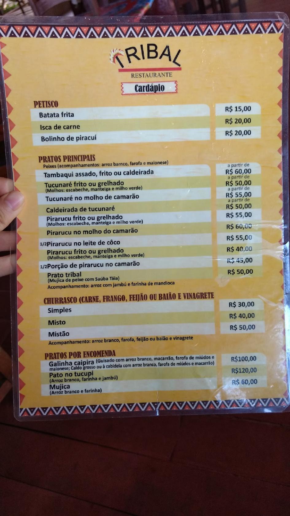 Menu at Restaurante Tribal, Alter do Chão, Tv. Antônio Agostinho Lobato