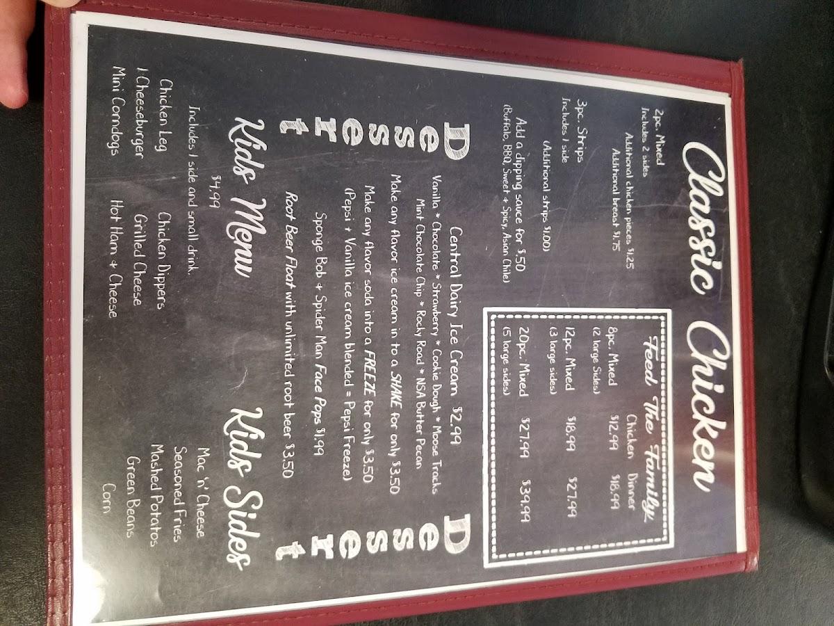 Menu at Snowensville Chicken & Burgers restaurant, Owensville, 120 S 1st St