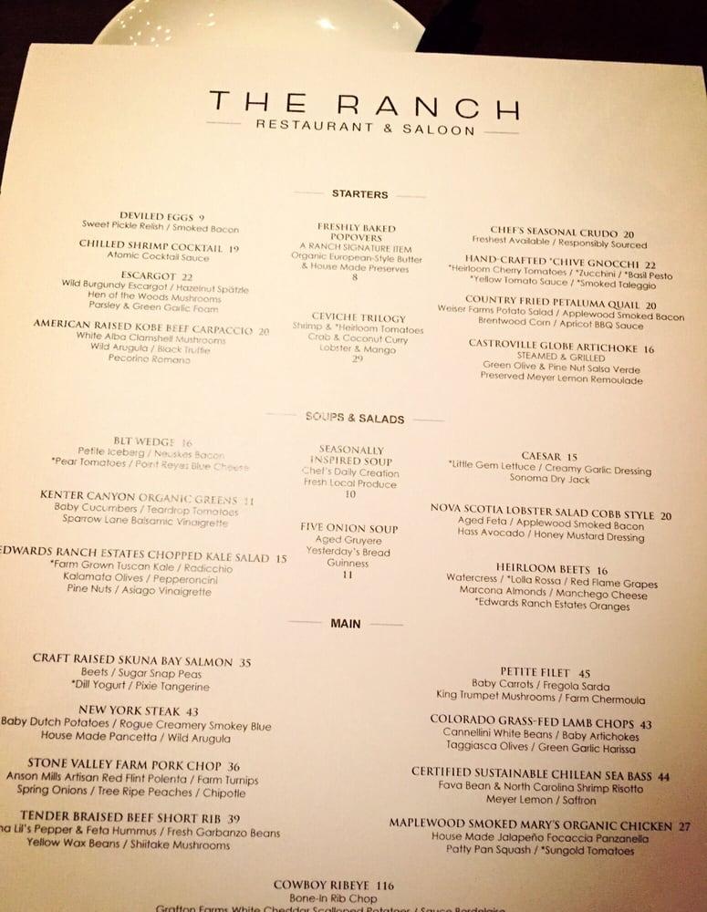 Menu at THE RANCH Restaurant, Anaheim, E Ball Rd #101A