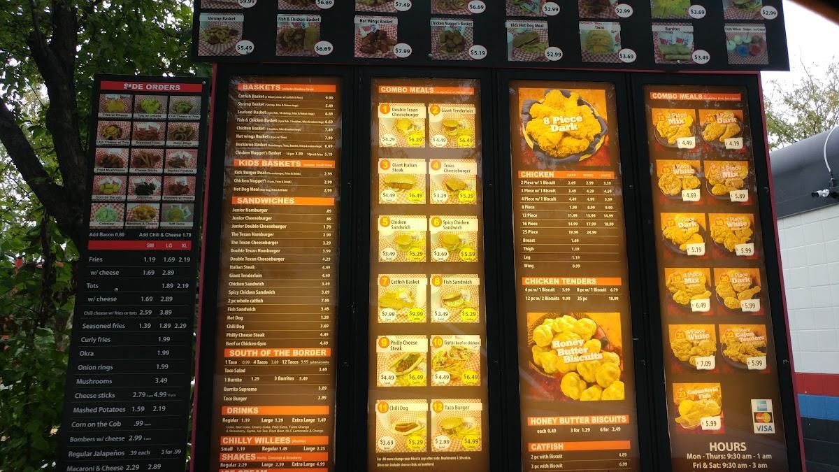 Menu at Texas Toms restaurant, Kansas City, Independence Ave