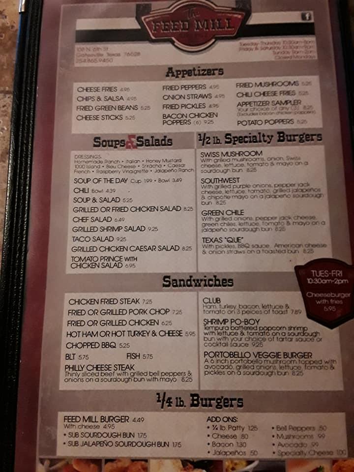 Menu at The Feed Mill BBQ, Gatesville