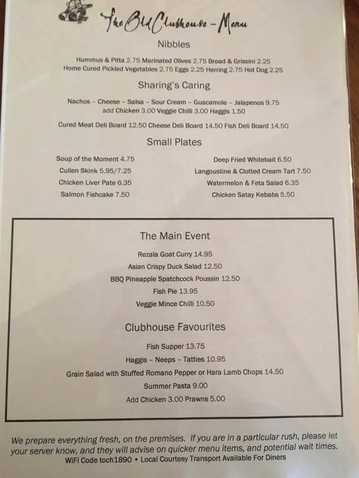 Menu at The Old Clubhouse, Gullane