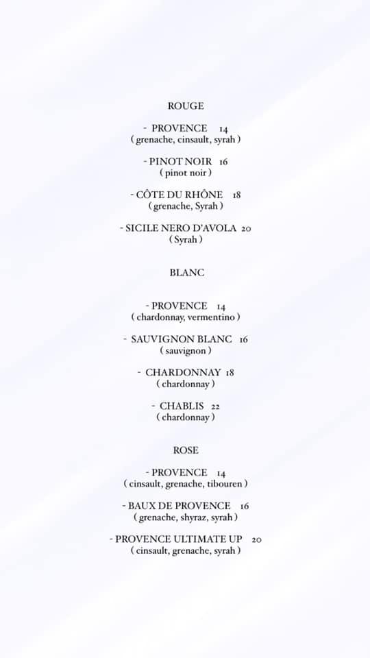 Menu au YOLO WINEBAR, Nice