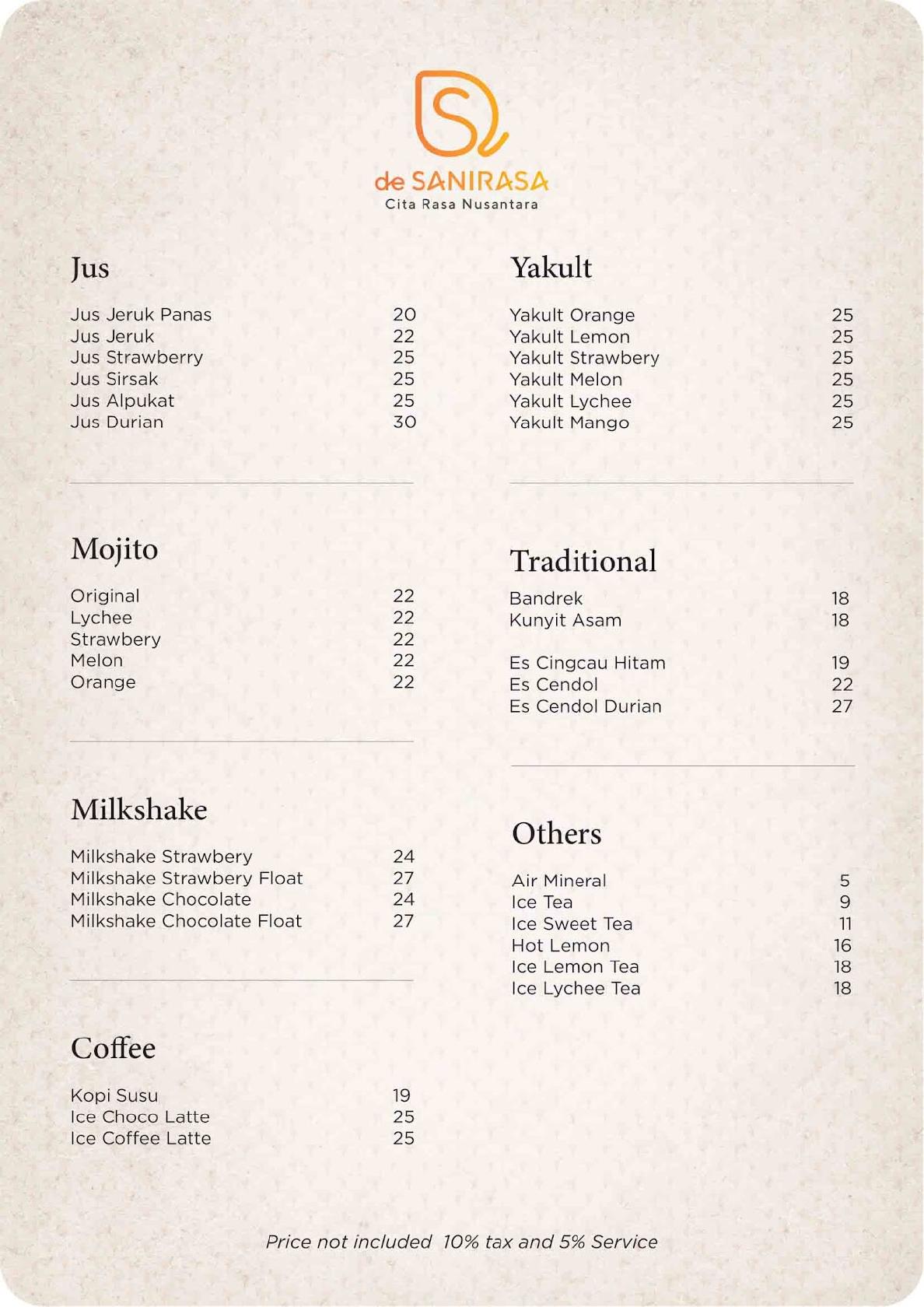 Menu at de sanirasa - Restoran Nusantara Bandung restaurant, Bandung