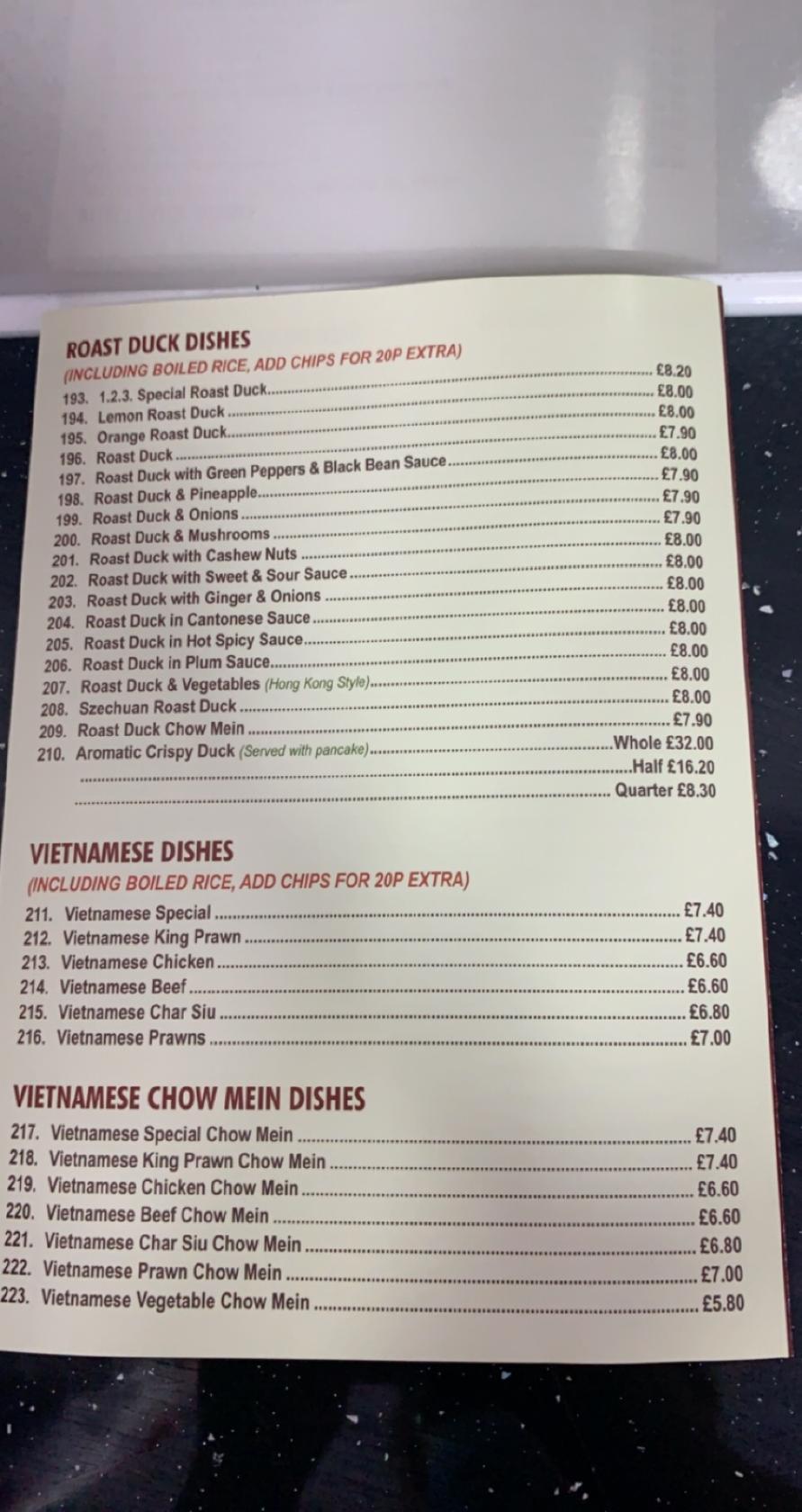 Menu at 123 Chinese Takeaway Forfar restaurant, Forfar