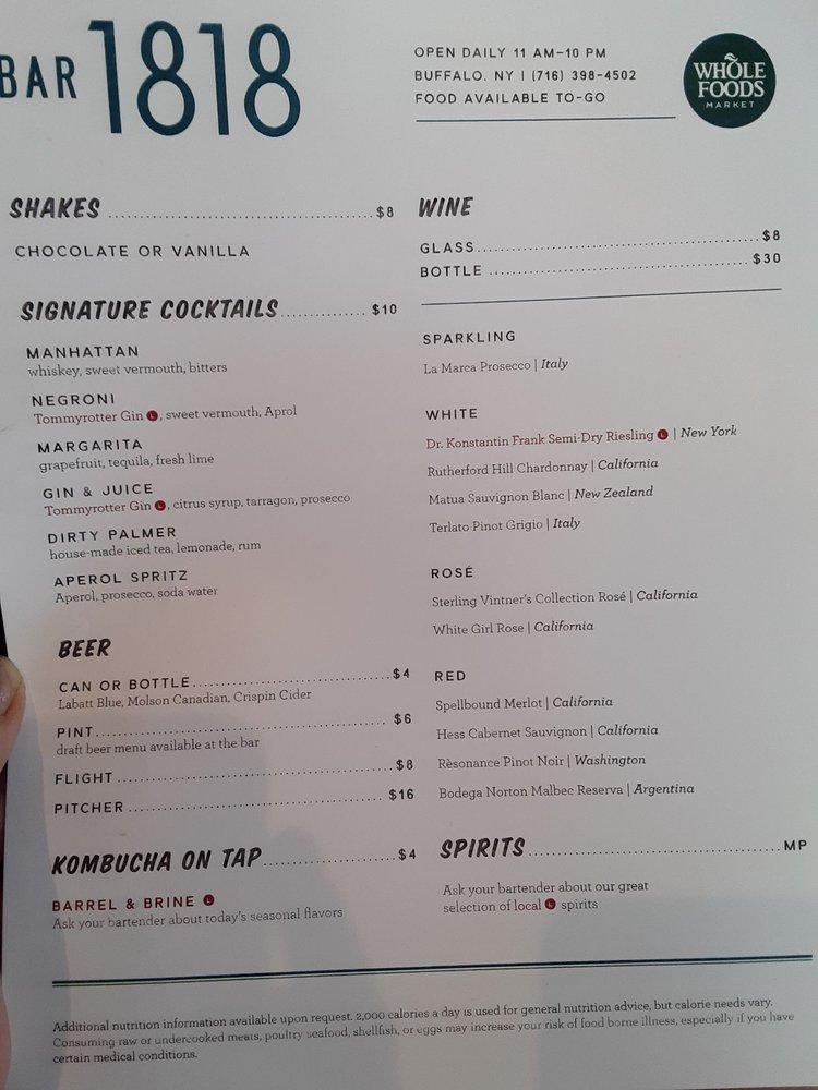 Menu at Bar 1818, Amherst