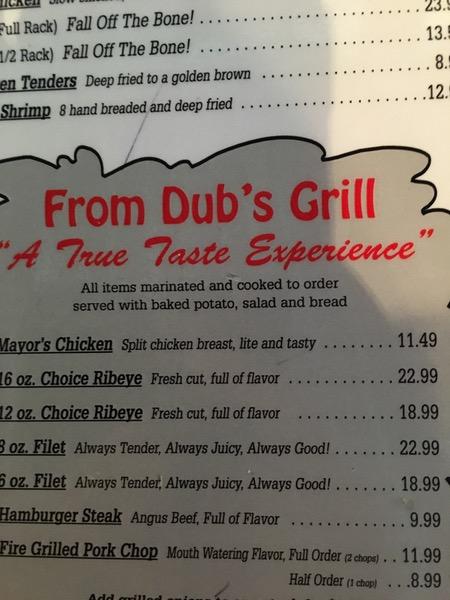 Menu at Dub's High On the Hog Inc BBQ, Calhoun, 349 S Wall St