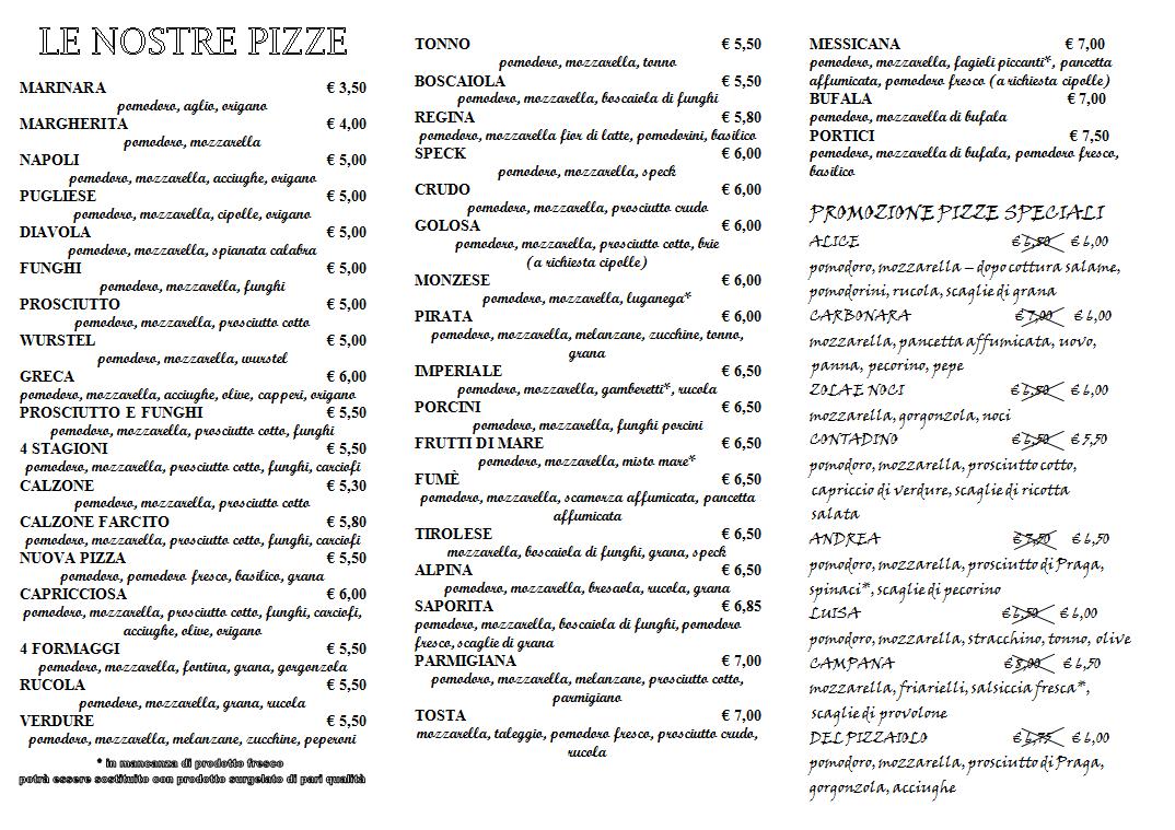 Menu da La Nuova Pizzeria, Monza