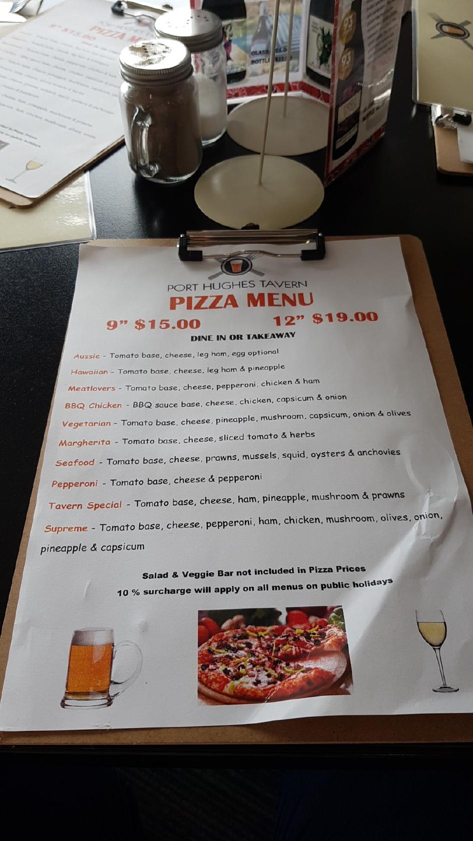 Menu at The Port Hughes Tavern restaurant, Port Hughes