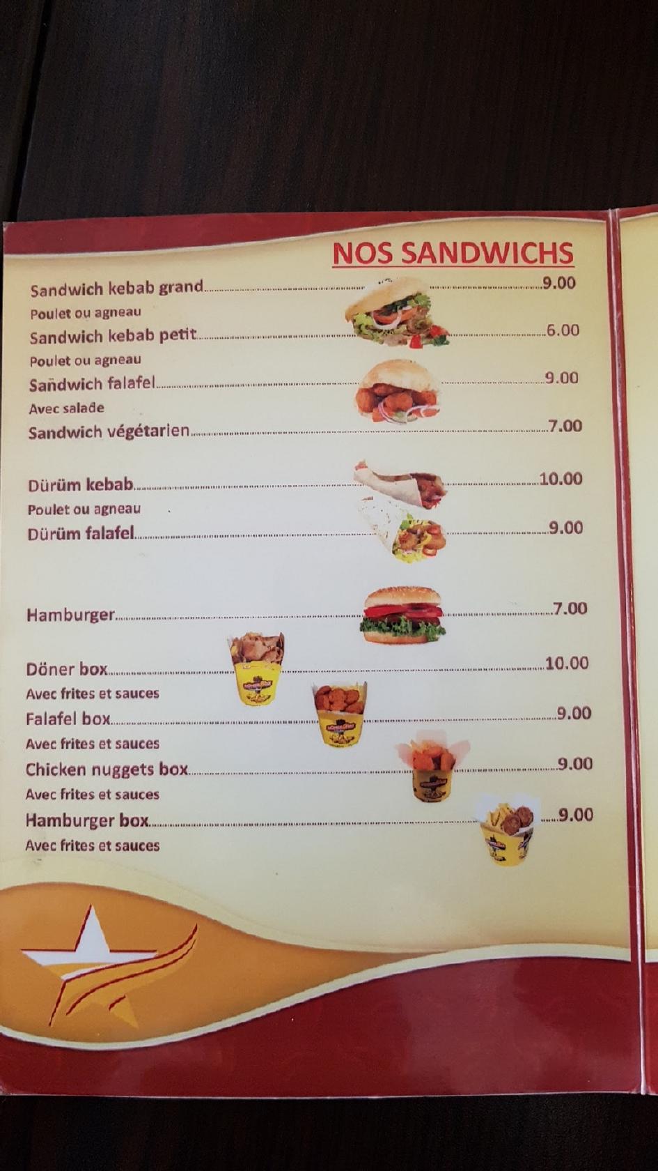 Menu at Star Kebab, Sierre