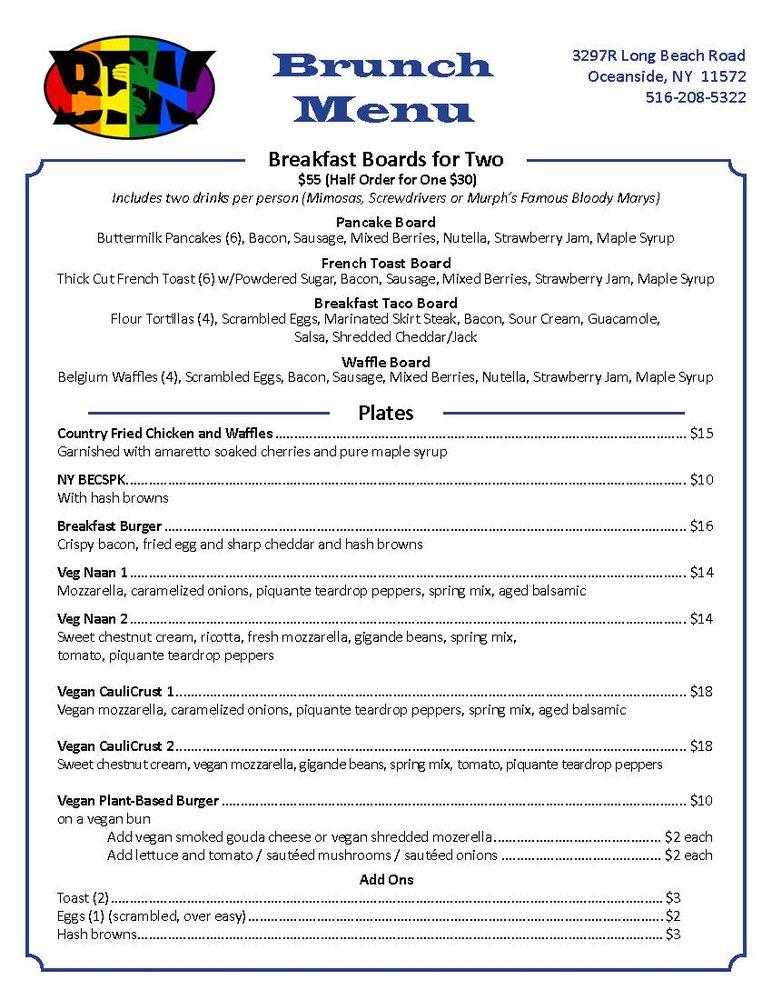 Menu at Btw pub & bar, Oceanside