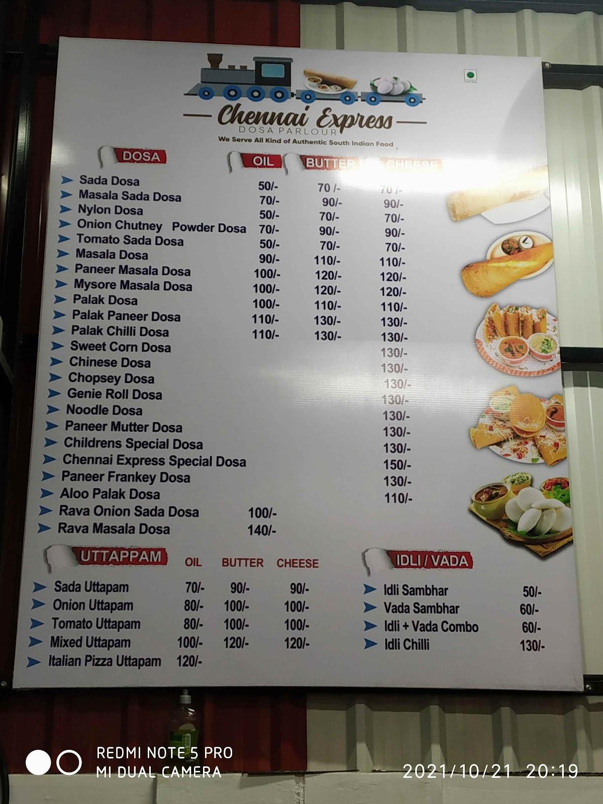 Menu at CHENNAI EXPRESS DOSA PARLOUR, Surat