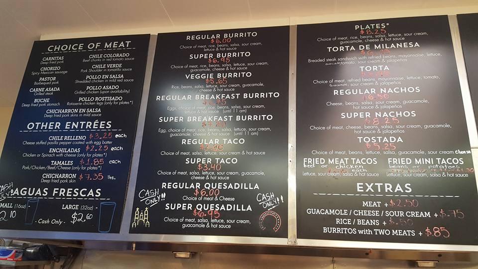 Menu at La Tapatia Mexicatessen restaurant, South San Francisco