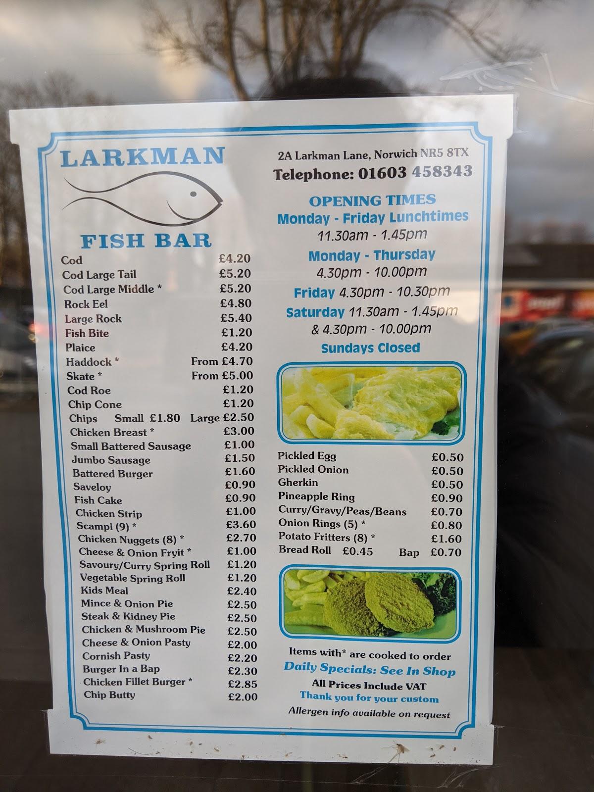 Menu at Larkman Fish Bar, Norwich