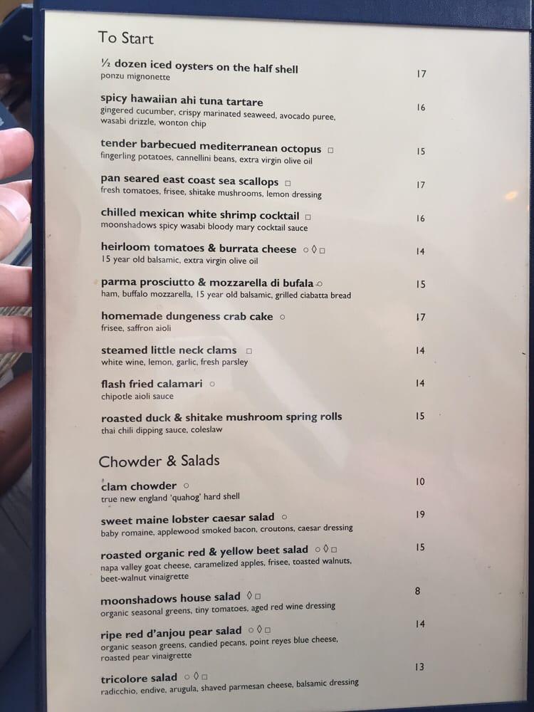 Menu at Moonshadows Malibu pub & bar, Malibu