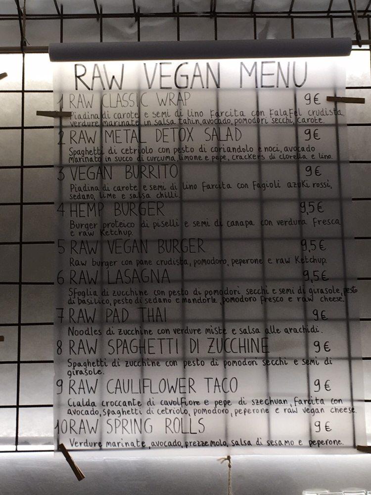 Menu at RAW VEGAN FIRENZE restaurant, Florence