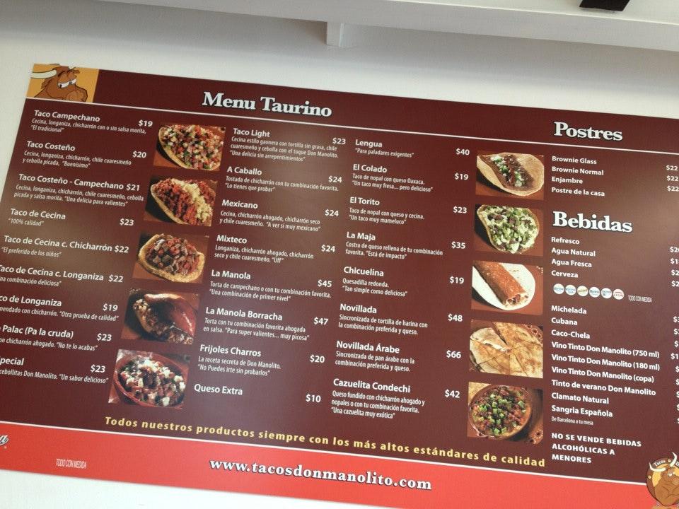 Carta del restaurante Tacos Don Manolito Satélite, Tlalnepantla, Av ...