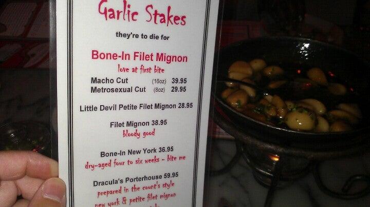 Menu at The Stinking Rose steakhouse, Beverly Hills