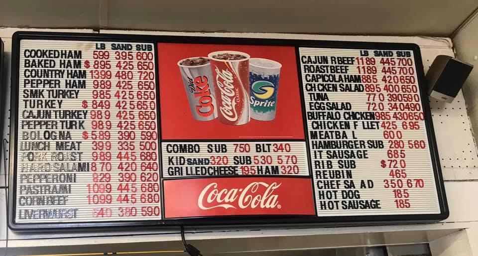 Menu at Westover General Store, Edenton