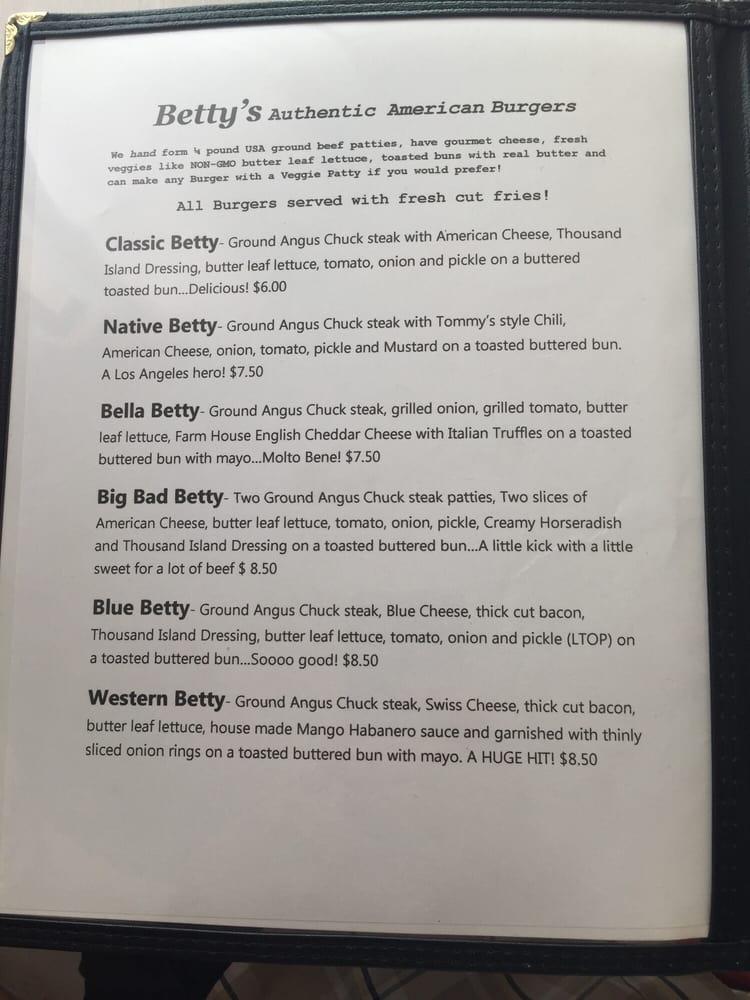 Menu at Betty's Authentic American Burgers restaurant, Rosarito, Blvd ...