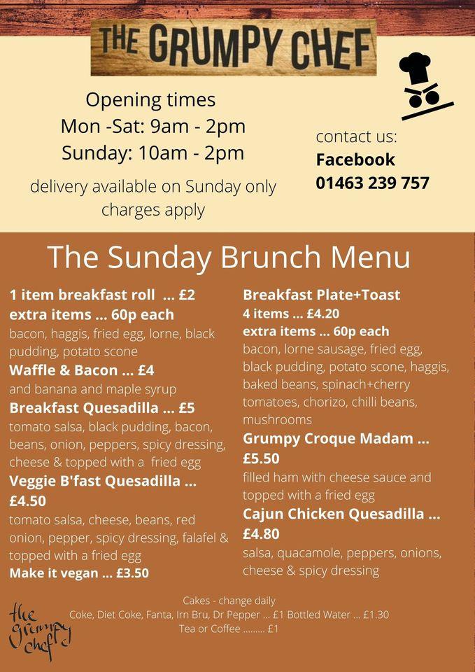 Menu at Grumpy Chef cafe, Inverness
