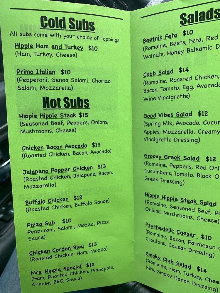 Menu au The Hungry Hippie restaurant, Vermilion