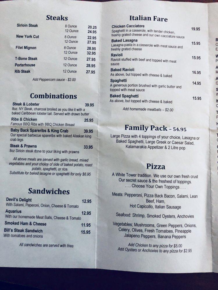 Menu at White Tower Restaurant, Campbell River, Island Hwy