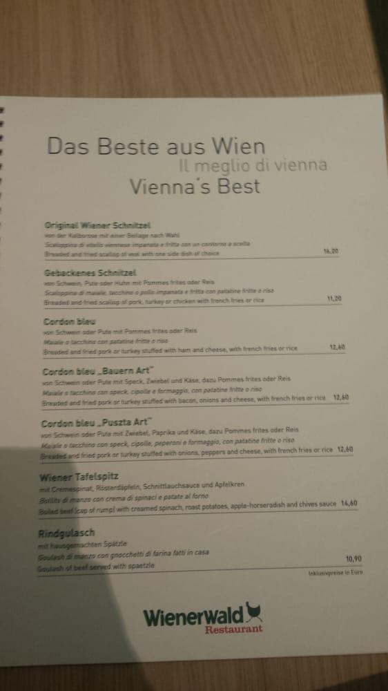 Speisekarte von Wienerwald fast Food, Wien, St.-Anna-Hof