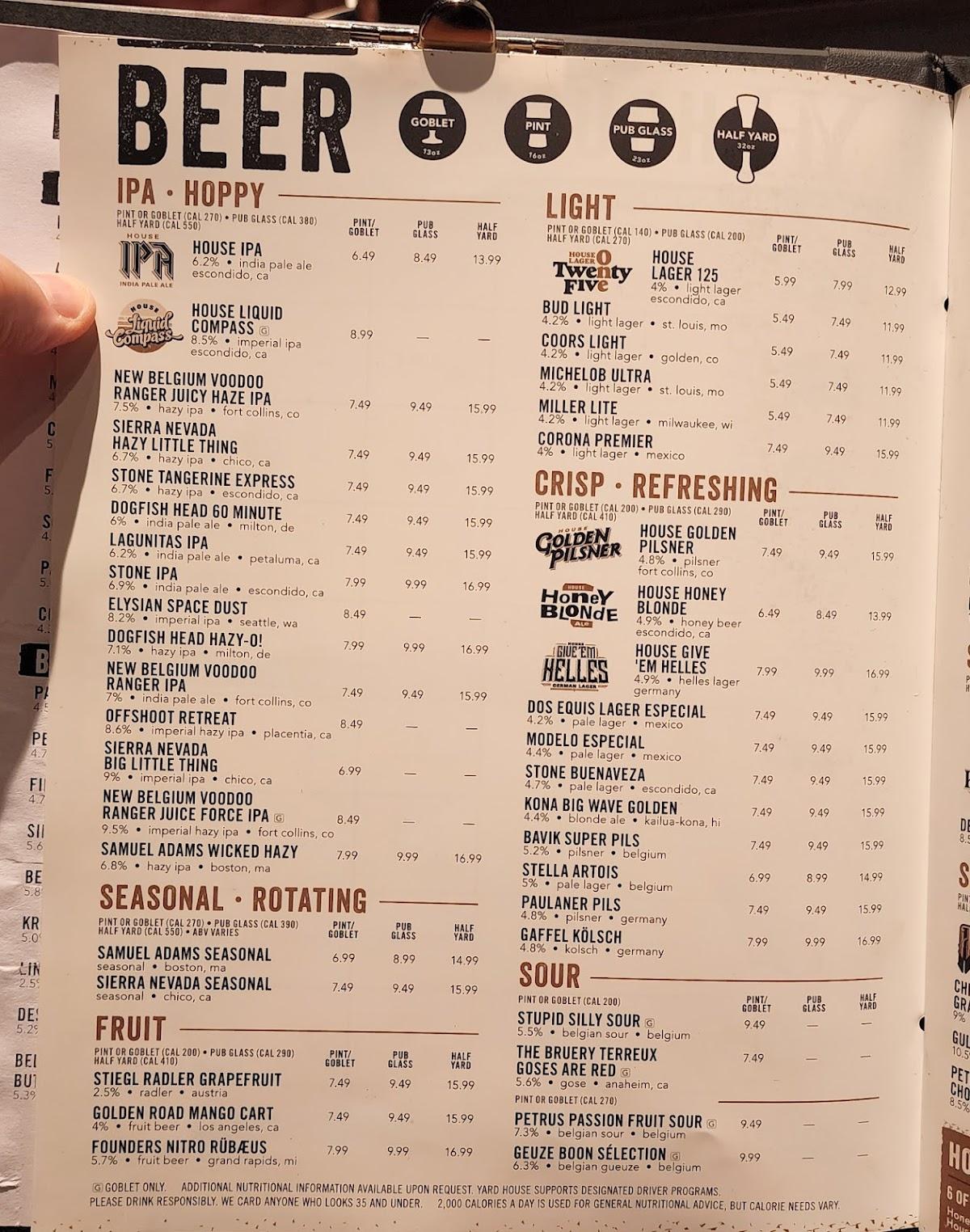 Menu at Yard House pub & bar, Phoenix, N Tatum Blvd