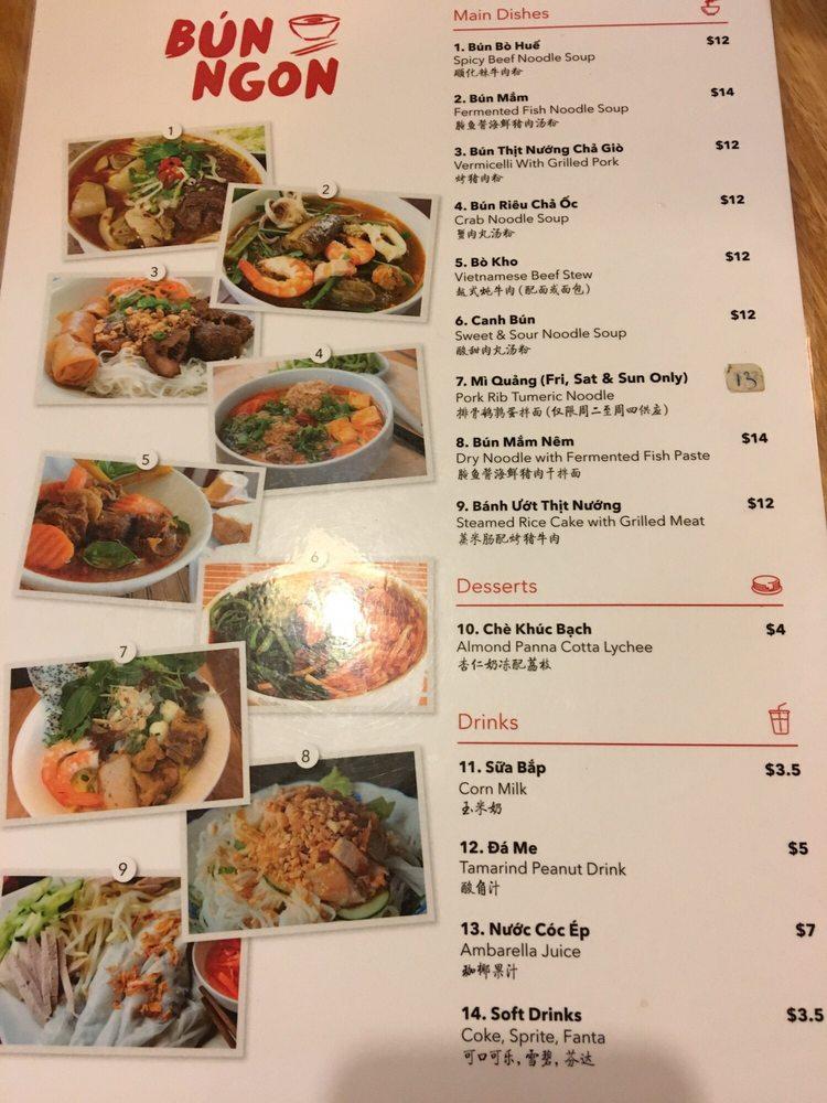 Menu at Bún Ngon restaurant, Springvale