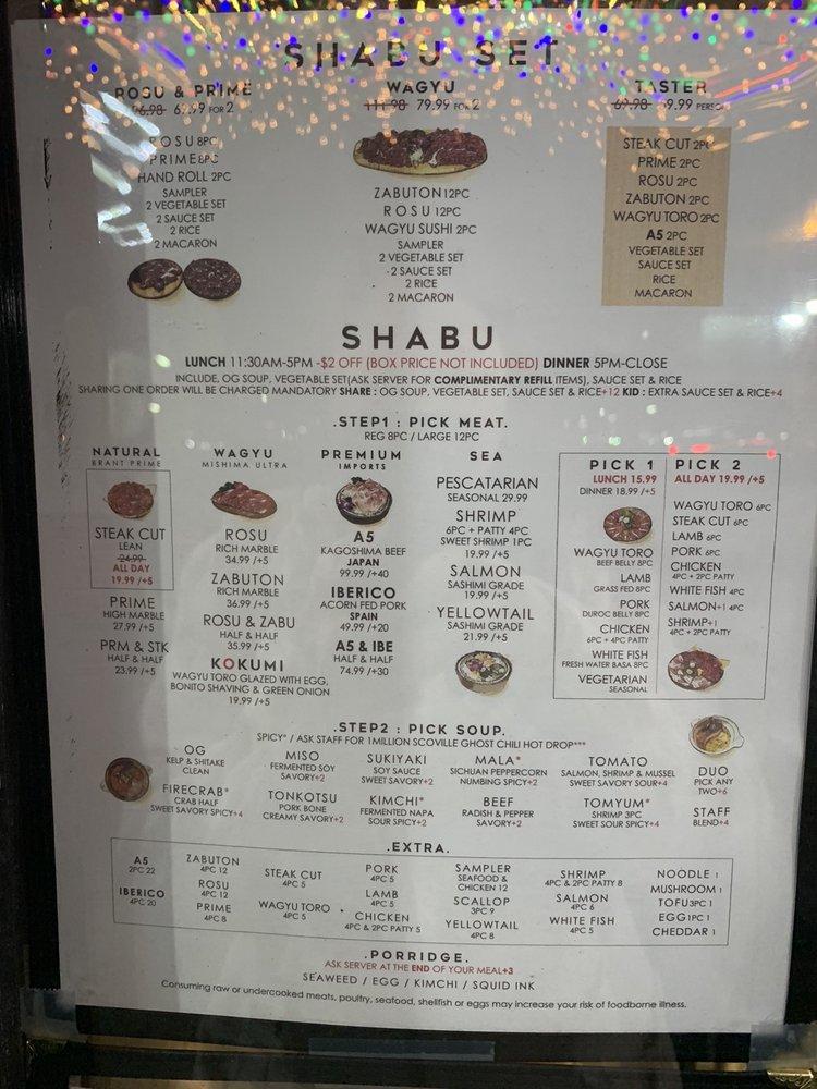 Menu at Kokumi restaurant, Arcadia