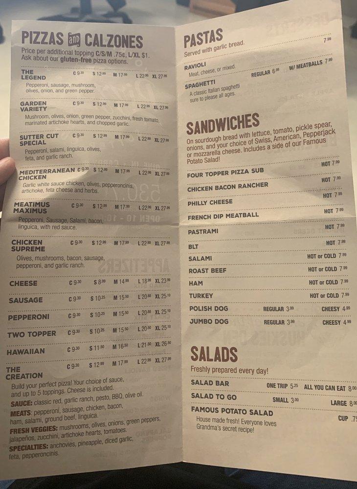 Menu at Sutter Cut Pizzeria, Sutter
