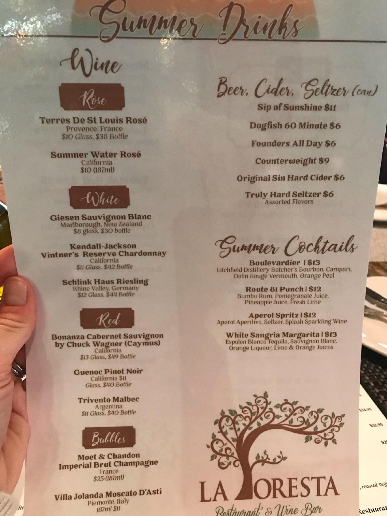 Menu at La Foresta Restaurant, Killingworth, 163 CT-81