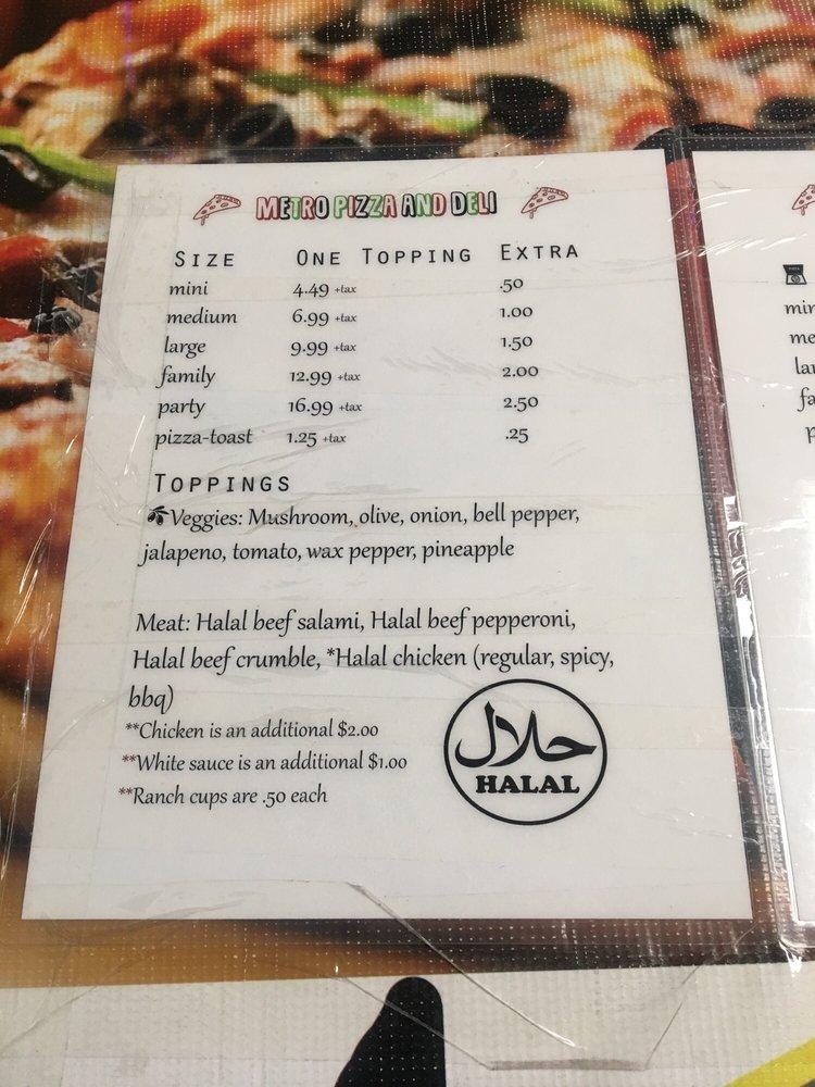 Menu at Metro Pizza & Deli pizzeria, Stockton