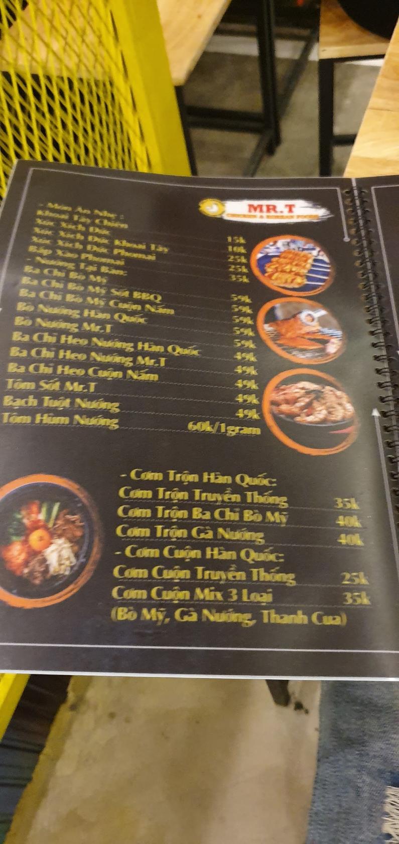 Menu at Mr.T restaurant, Phan Thiet