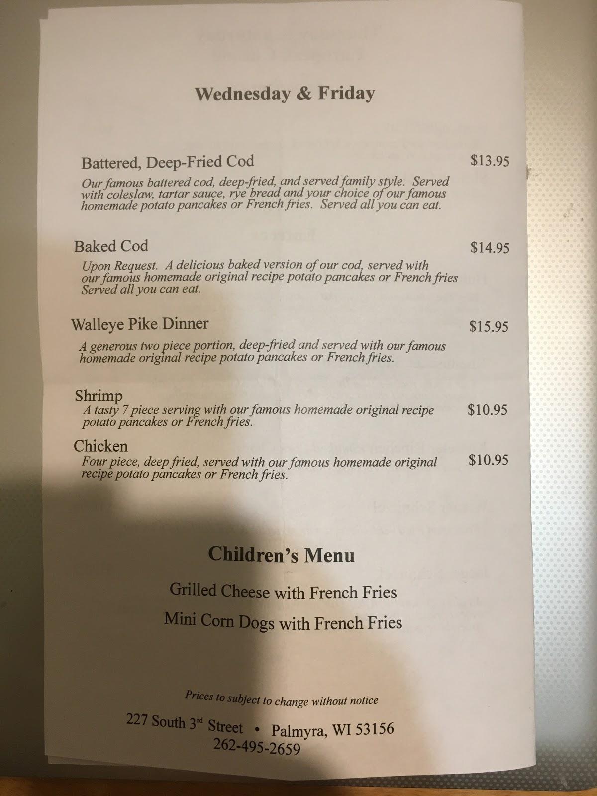 Menu at Nite Cap Inn restaurant, Palmyra
