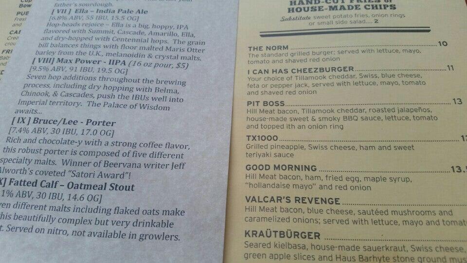 Menu at Prodigal Son Brewery & Pub, Pendleton
