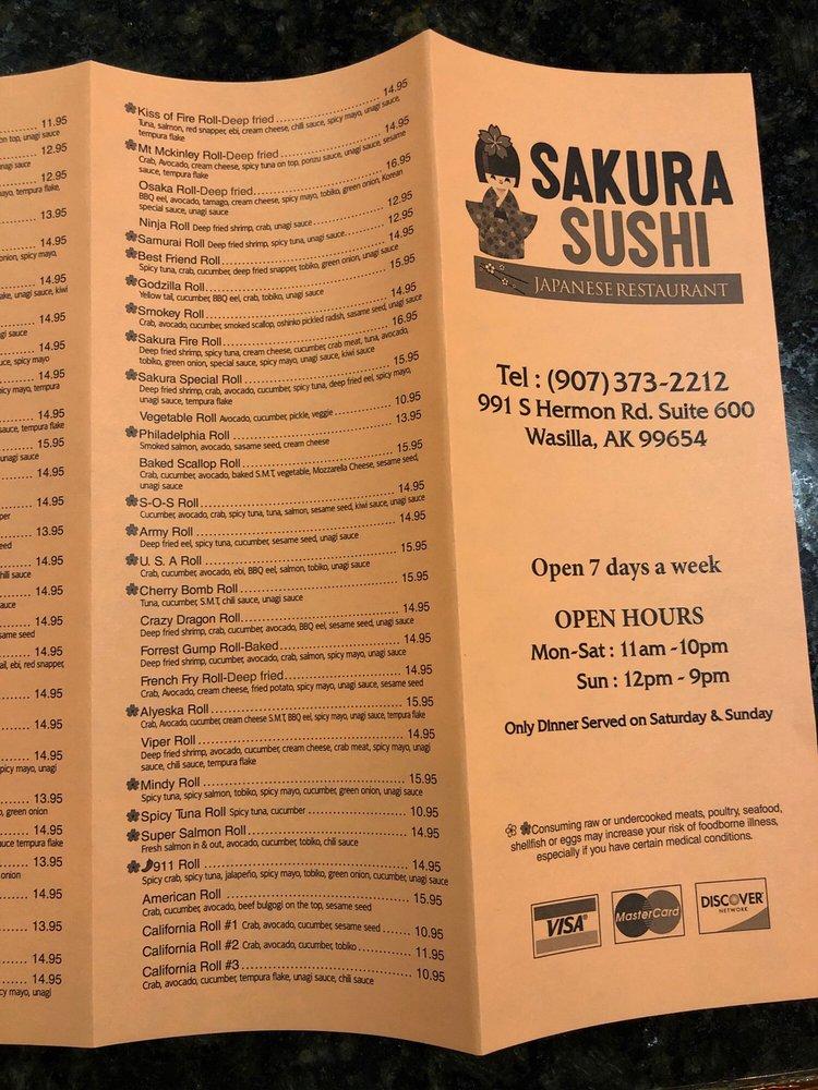 Carta del restaurante Sakura Sushi, Wasilla, 991 S Hermon Rd #600