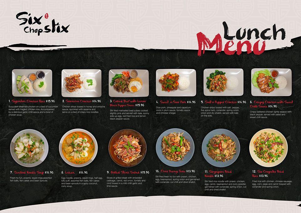 Menu at Six Chopstix restaurant, Subiaco