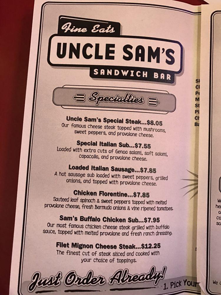 Menu at Uncle Sam's Sandwich Bar, Robinson Township