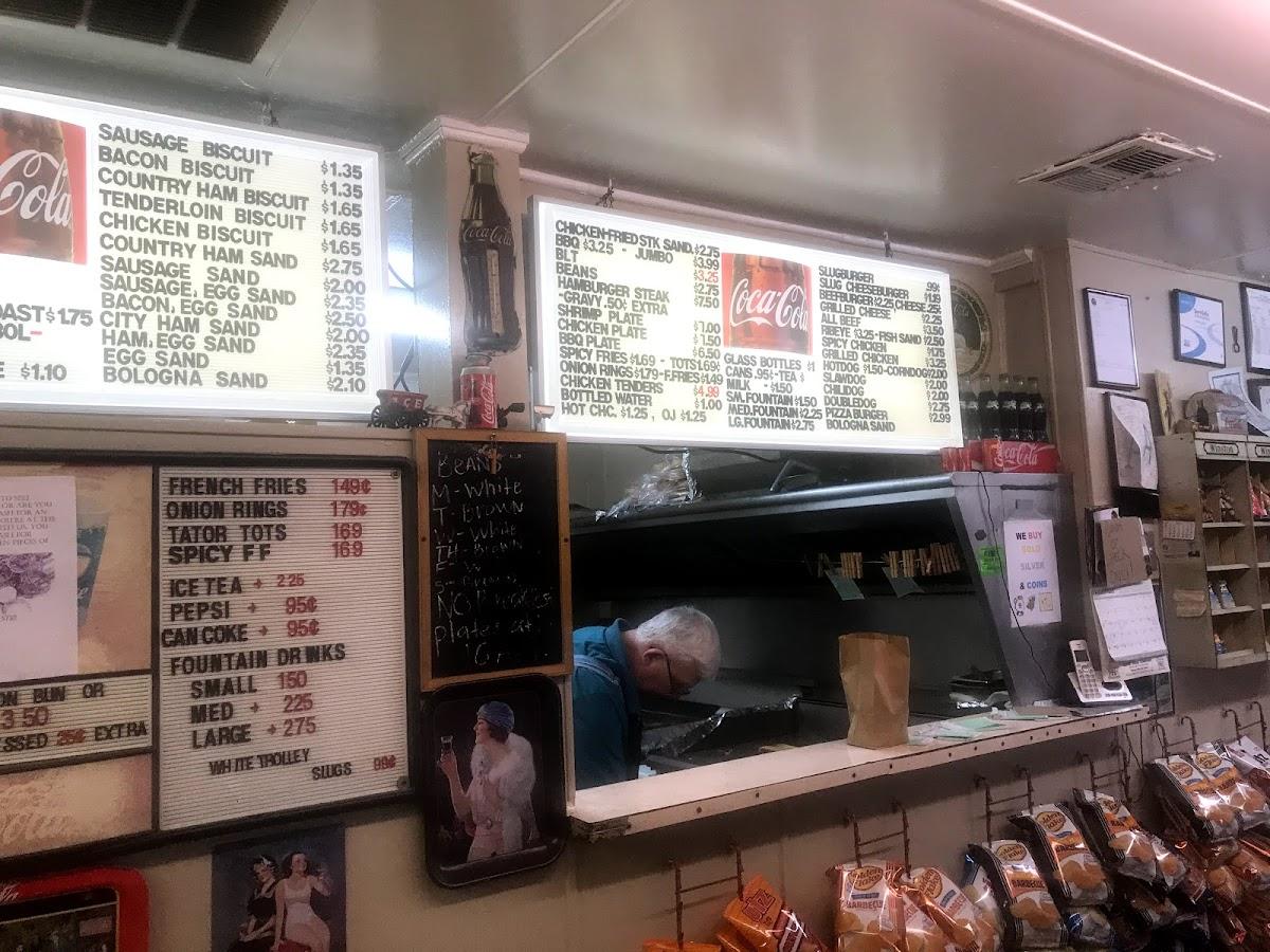 Menu at White Trolley Cafe, Corinth, US-72