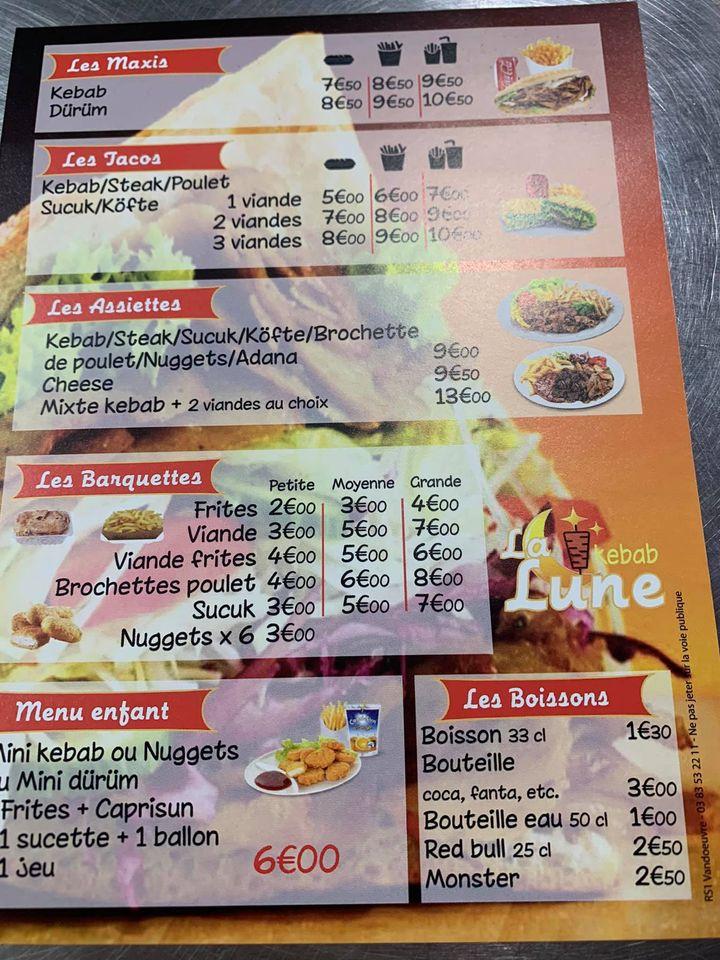 Menu au Kebab La Lune restaurant, Pompey