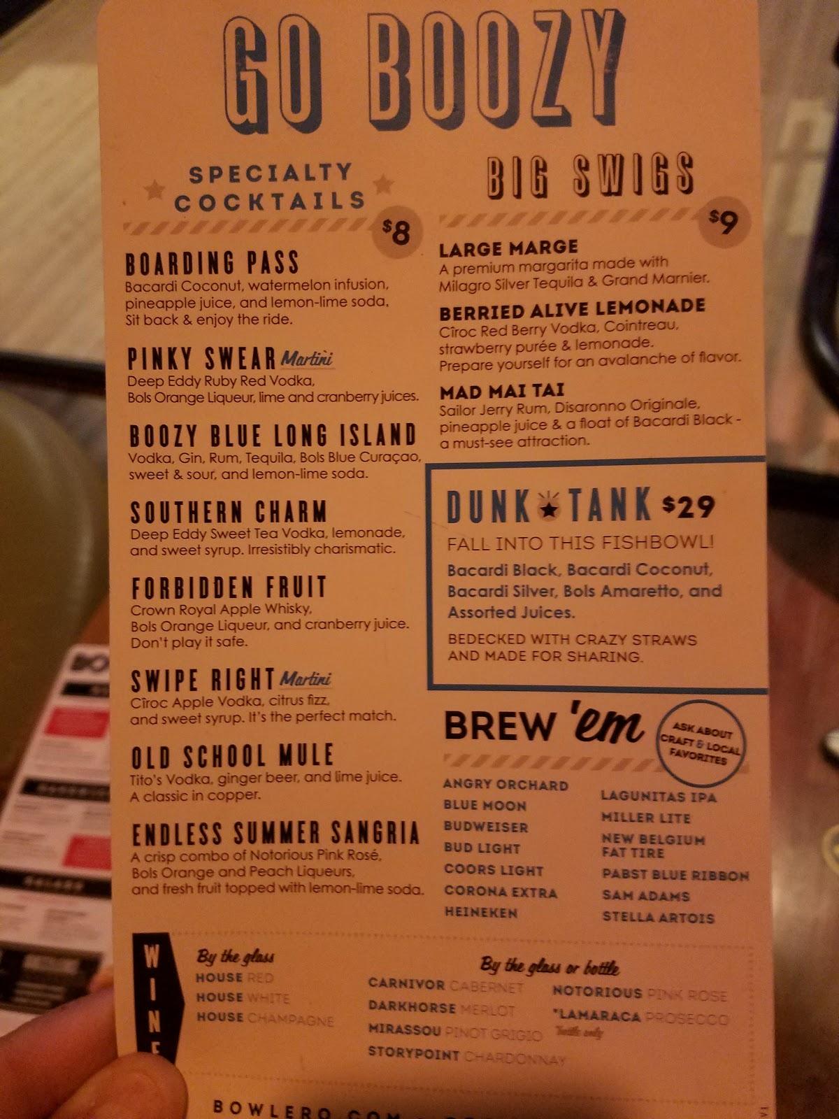 Menu at Bowlero San Antonio restaurant, San Antonio